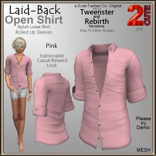 Second Life Marketplace - Laid-Back Open Shirt [2cute] Pink